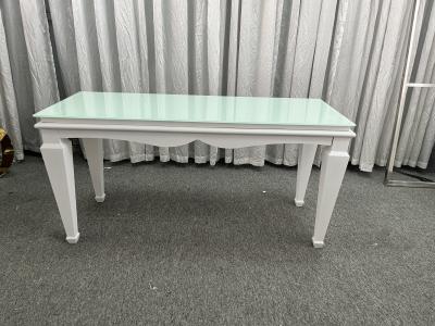 China WENDING White Wavy-Skirt Green Glass Rectangular Dining Table – European Banquet Table for sale