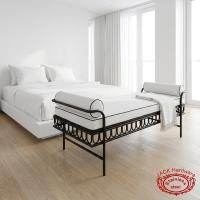 China WENDING Black Iron Scrollwork Bed End Bench – White Bolster Ottoman Hotel Bedroom Bench for sale