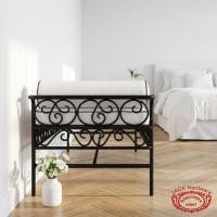 China WENDING Black Iron Scrollwork Bed End Bench – White Bolster Ottoman Hotel Bedroom Bench for sale