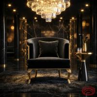 China WENDING Black & Gold Hexagonal Honeycomb Barrel Armchair – Luxury Hotel VIP Chair for sale