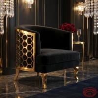China WENDING Black & Gold Hexagonal Honeycomb Barrel Armchair – Luxury Hotel VIP Chair for sale
