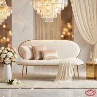 China WENDING Cream Oval Arc-Back Bouclé Double Sofa – Nordic Luxury Hotel Wedding Loveseat for sale