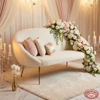 China WENDING Cream Oval Arc-Back Bouclé Double Sofa – Nordic Luxury Hotel Wedding Loveseat for sale