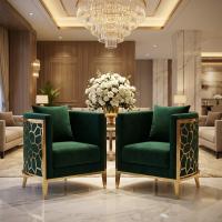 China WENDING Emerald Green Velvet Honeycomb Barrel Armchair Pair – Gold Frame Hotel VIP Chair for sale