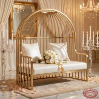 China WENDING Gold Arch Birdcage Double Loveseat – Wedding Bride & Groom Sweetheart Sofa for sale