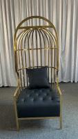 China WENDING Gold Birdcage Throne Chair – Black Chesterfield Tufted Wedding VIP Seat for sale