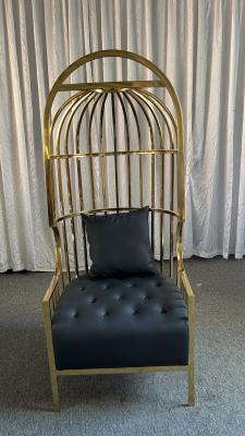China WENDING Gold Birdcage Throne Chair – Black Chesterfield Tufted Wedding VIP Seat for sale