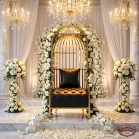 China WENDING Gold Birdcage Throne Chair – Black Chesterfield Tufted Wedding VIP Seat for sale