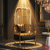China WENDING Gold Birdcage Throne Chair – Black Chesterfield Tufted Wedding VIP Seat for sale