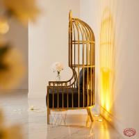 China WENDING Gold Birdcage Throne Chair – Black Chesterfield Tufted Wedding VIP Seat for sale