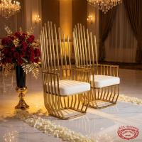 China WENDING Gold Tube Crown High-Back Throne Chair Pair – Modern Art Wedding Sweetheart Seats for sale