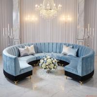 China WENDING Ice Blue Velvet Semi-Circular Arc Sectional Sofa – Luxury Hotel Event Banquet Sofa for sale