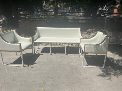 China WENDING Ivory White 3-Piece Sofa Set – Gold Frame Modern Luxury Hotel Living Suite for sale