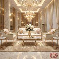 China WENDING Ivory White 3-Piece Sofa Set – Gold Frame Modern Luxury Hotel Living Suite for sale