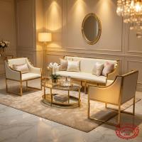 China WENDING Ivory White 3-Piece Sofa Set – Gold Frame Modern Luxury Hotel Living Suite for sale