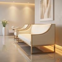 China WENDING Ivory White 3-Piece Sofa Set – Gold Frame Modern Luxury Hotel Living Suite for sale