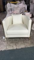 China WENDING Ivory White PU Barrel Armchair – Gold Frame Luxury Hotel Wedding Club Chair for sale