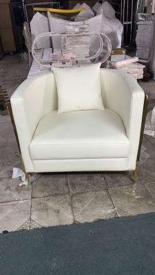 China WENDING Ivory White PU Barrel Armchair – Gold Frame Luxury Hotel Wedding Club Chair for sale