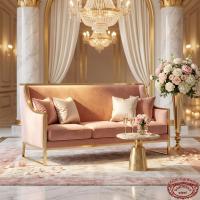 China WENDING Pink Mauve Three-Seat Settee – Gold Trim Box-Style Wedding Reception Sofa for sale