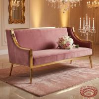 China WENDING Pink Mauve Three-Seat Settee – Gold Trim Box-Style Wedding Reception Sofa for sale