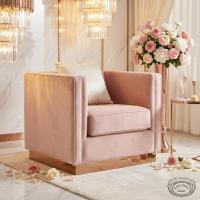 China WENDING Powder Pink Velvet Box Armchair – Rose Gold Base Luxury Hotel Single Chair for sale
