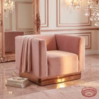 China WENDING Powder Pink Velvet Box Armchair – Rose Gold Base Luxury Hotel Single Chair for sale
