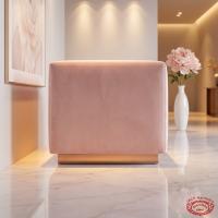 China WENDING Powder Pink Velvet Box Armchair – Rose Gold Base Luxury Hotel Single Chair for sale