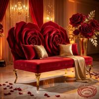 China WENDING Red Velvet Double Rose Sculptural Wedding Sofa – Chinese Luxury Bride Loveseat for sale