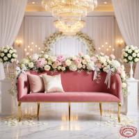 China WENDING Rose Pink Velvet Curved Loveseat – Romantic Wedding Bridal Sofa for sale