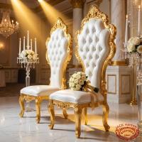 China WENDING White & Gold Baroque Tufted Throne Chair Pair – European Royal Wedding Sweetheart Seats for sale