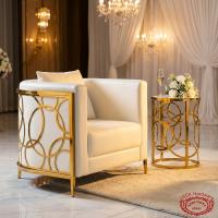 China WENDING White & Gold Circular Ring Frame Single Sofa Set – Art Deco Hotel Lounge Chair for sale