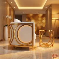 China WENDING White & Gold Circular Ring Frame Single Sofa Set – Art Deco Hotel Lounge Chair for sale