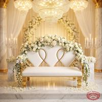 China WENDING White & Gold Triple Heart-Back Wedding Loveseat – Bride & Groom Sweetheart Sofa for sale