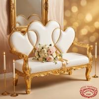 China WENDING White & Gold Triple Heart-Back Wedding Loveseat – Bride & Groom Sweetheart Sofa for sale