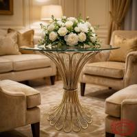 China WENDING Gold Flower Bundle Arc Rod Sculptural Bar Table Base – Wheat Sheaf Pedestal Stand for sale