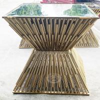 China WENDING Gold Radial Tube Bundle Square Bar Table – Luxury X-Hourglass Stand for sale