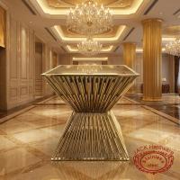China WENDING Gold Radial Tube Bundle Square Bar Table – Luxury X-Hourglass Stand for sale