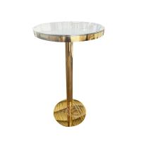 China WENDING Gold Round High-Top Cocktail Bar Table – Glass Top Mirror Pedestal Stand for sale