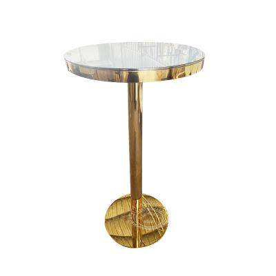 China WENDING Gold Round High-Top Cocktail Bar Table – Glass Top Mirror Pedestal Stand for sale