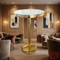 China WENDING Gold Round High-Top Cocktail Bar Table – Glass Top Mirror Pedestal Stand for sale