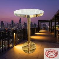 China WENDING Gold Round High-Top Cocktail Bar Table – Glass Top Mirror Pedestal Stand for sale