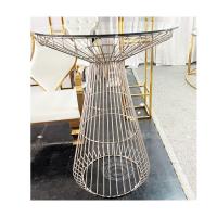 China WENDING Rose Gold Cage-Base Round Cocktail Bar Table – Wire Frame Glass Top Stand for sale