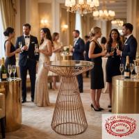 China WENDING Rose Gold Cage-Base Round Cocktail Bar Table – Wire Frame Glass Top Stand for sale