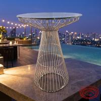 China WENDING Rose Gold Cage-Base Round Cocktail Bar Table – Wire Frame Glass Top Stand for sale