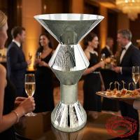 China WENDING Silver Diamond-Cut Geometric High-Top Cocktail Bar Table – Mirror Facet Stand for sale