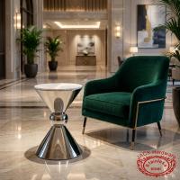 China WENDING Silver Hourglass Side Table – White Marble Top Hotel Accent Table for sale