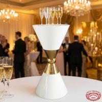 China WENDING White & Gold Hourglass Cocktail Poseur Table – Luxury Hotel Bar Stand for sale