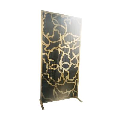 China WENDING Black & Gold Laser-Cut Peony Floral Screen Backdrop – Chinese Art Panel Stand for sale