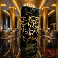 China WENDING Black & Gold Laser-Cut Peony Floral Screen Backdrop – Chinese Art Panel Stand for sale