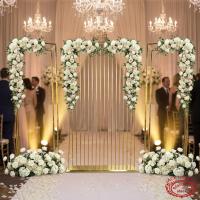 China WENDING Gold 3-Piece Vertical Stripe Screen Backdrop Set – Minimalist Wedding Partition for sale